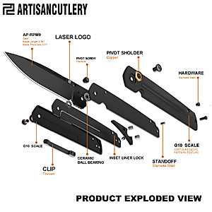 ARTISANCUTLERY Folding Knife SIRIUS (1849P) Black PVD AR-RPM9 Powder Steel Blade Black G10 Handle Pocket Knife EDC Knife