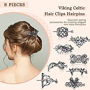 8 Pcs Viking Celtic Hair Clips Vintage, Silver Slide Hairpins Alloy Knot Hair Sticks Viking Metal Hair Barrette, Accessories for Girls Women Halloween Christmas Gift