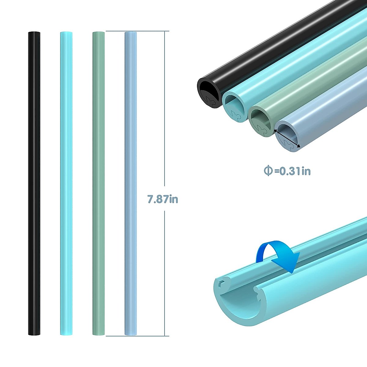 HAPPY CREATE 8 Pcs Reusable Silicone Premium Softy Drinking Straws in Snap Straw-Openable Design Hot and Cold Compatible（4 colors）