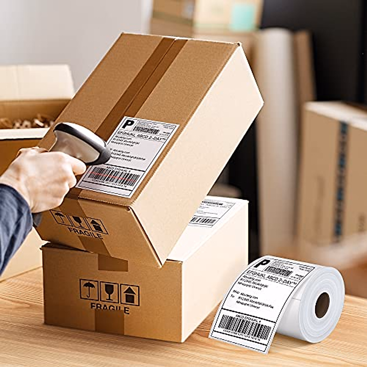 POLONO Shipping Label Printer, 4x6 Thermal Label Printer for Shipping Packages, Commercial Direct Thermal Label Maker, Shipping Label, 4 x 6 Direct Thermal Labels, 220 Labels/Roll