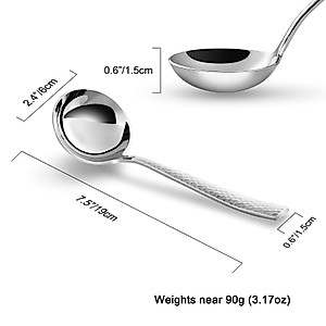 KEAWELL Unique 7.5 inch Small Hammered Sauce ladle, 1 oz. 18/10 Stainless Steel Gravy Soup Ladle. Solid and Sturdy, Dishwasher Safe (2)