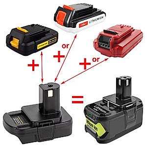 Replacement for Ryobi 18V Lithium-Ion Battery Adapter for Ryobi 18V One+ Cordless Tool, Compatible with Black+Decker/ Porter-Cable/Stanley 20V Lithium Battery Convert to Ryobi 18V Lithium Battery P108