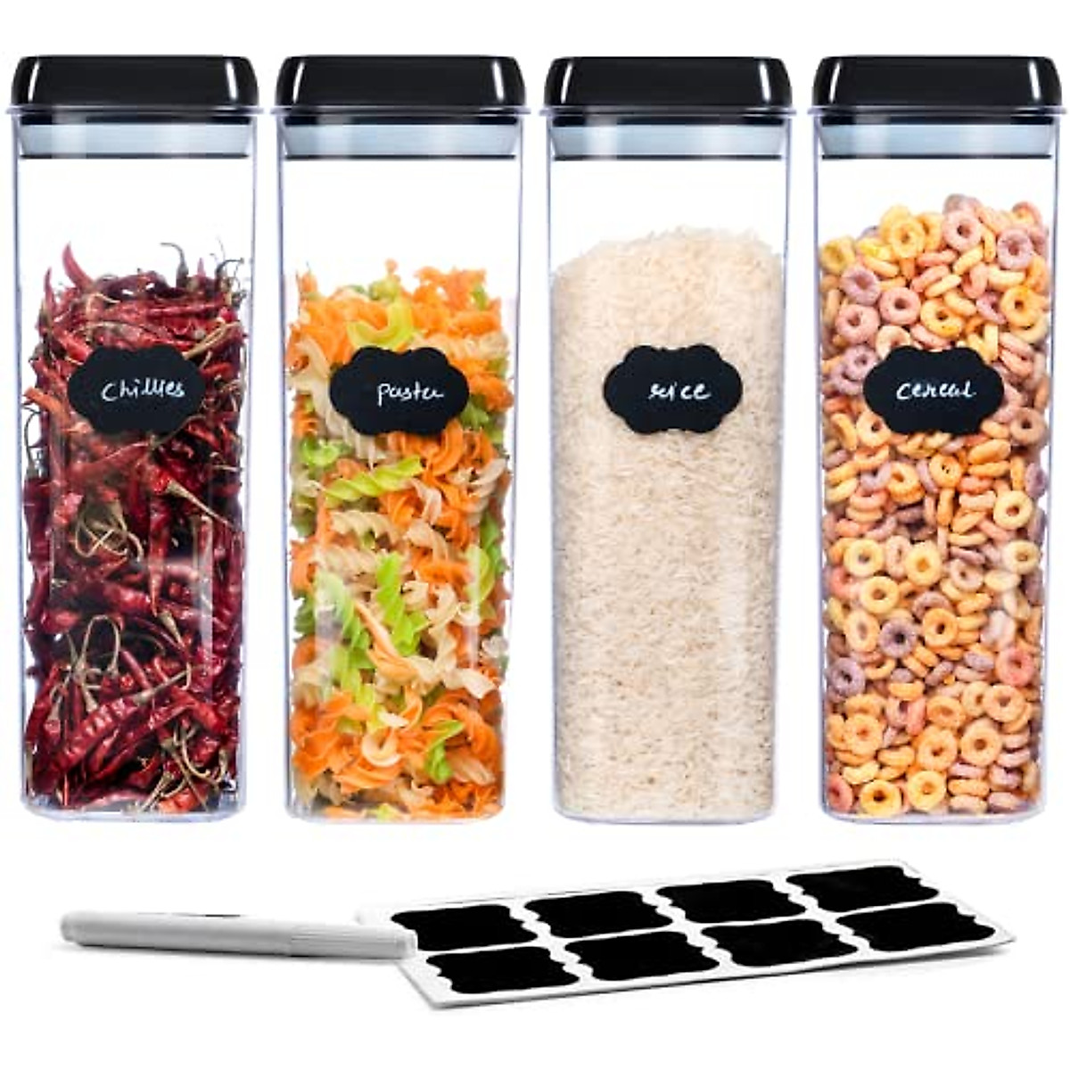 Akamatsu Homewares Set of 4 Extra Large Stackable Food Storage Containers with Airtight Sealable Lids - 110oz Kitchen Canisters for Flour Sugar Cereal Pasta Rice Dry Food - Pantry Organization and Storage - Space Saving - Rodent Proof - Smell Proof