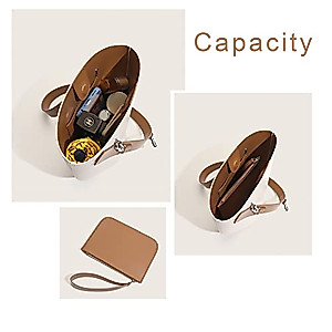 Bucket Bags for Women, Genuine Leather Tote Bag Ladies Purses and Handbags Designer Hobo Shoulder Bags with Adjustable Strap