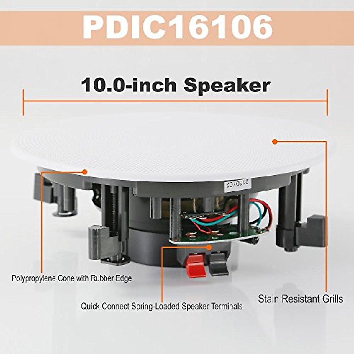 Pyle Pair 10” Flush Mount in-Wall in-Ceiling 2-Way Speaker System Spring Loaded Quick Connections Changeable Round/Square Grill Stereo Sound Polypropylene Cone Polymer Tweeter 300 Watts (PDIC16106)