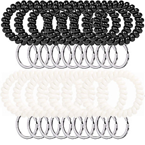 100PCS Wrist Keychain Bracelet Spiral Wrist Coil Key Chain Bulk Plastic Stretchable Spiral Keychain Bracelet Black & White Spring Wrist Keychain Use for Office Workshop Shopping Mall Sauna and More