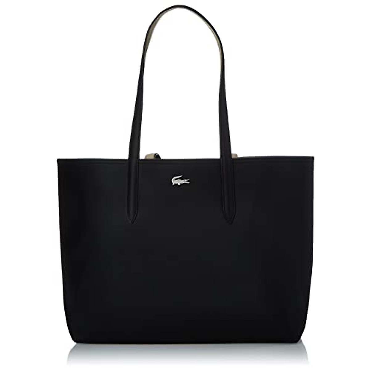 Lacoste womens Reversible Anna Tote Top Handle Handbag, Black Warm Sand, One Size US