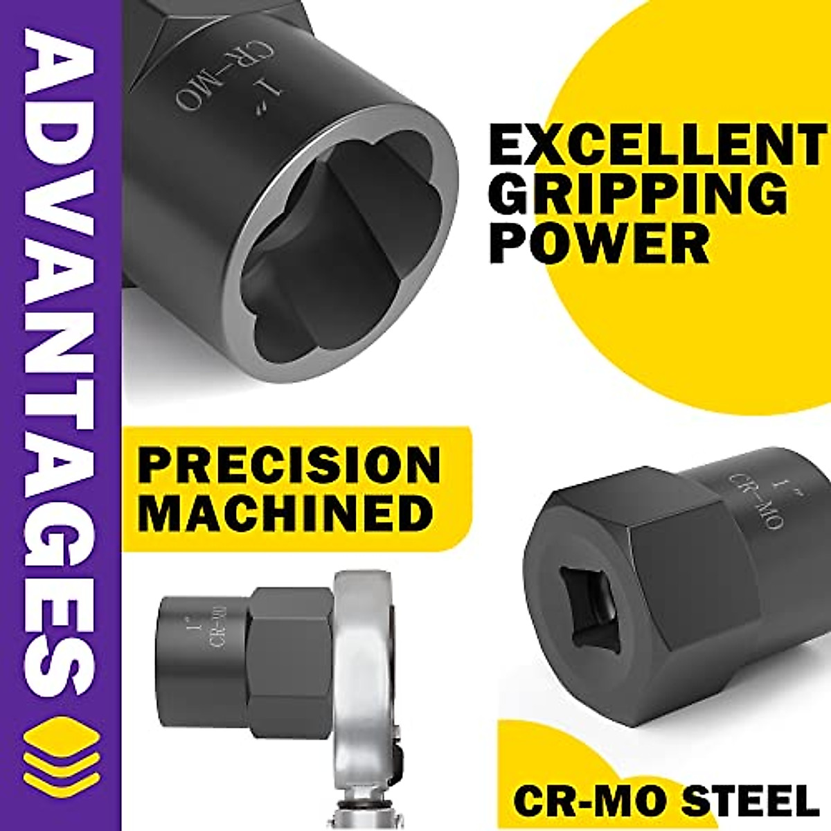 Impact Nut Bolt Extractor Tool Set, Heavy Duty Bolt Nut Remover For Stripped, Damaged, Rounded off and Rusted Lug Nuts, 5PCS 1/2" Drive Nuts Bolt Removal Kit Large Size 19-25mm Fit Lorry Truck