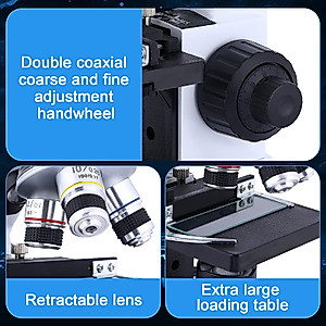 Woehrsh Compound MonocularMicroscope40X-2000X, Double LED with Illumination, with Slide Set, Telephone Adapter, Compound Microscope Suitable for Laboratory School Home Education use