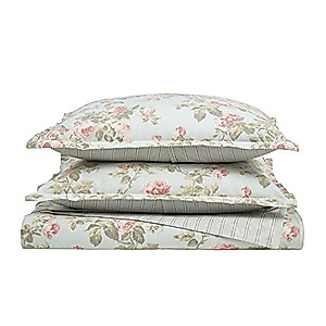 Laura Ashley Home - Twin Duvet Cover Set, Reversible Cotton Bedding with Matching Sham, Breathable Home Decor for All Seasons (Madelynn Blue, Twin)