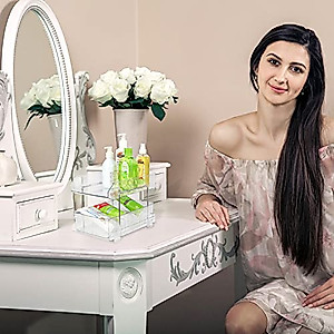 ruishetop 2-Tier Multi-Purpose Pull Out Cabinets Organizer Shelf, Under Sink Cabinet Organizer with Drawer, Sliding Basket Drawer Countertop Organizer Storage for Home Office Kitchen (Clear- 2 Set)