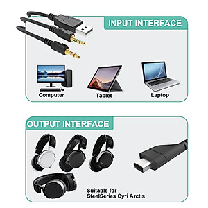 Koffmon 6.6ft PC Audio Detachable Cord Replacement Arctis Pro Cable Compatible with SteelSeries Arctis3 Arctis5 Arctis7 Arctis Pro Wireless Headphones-USB A &3.5mm Aux Computer Y Splitter Connector
