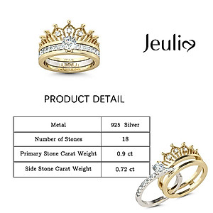 Jeulia 2 Carat Crown 925 Sterling Silver Ring For Women Crown Two Tone Round Cut Wedding Ring Sets Gold Plated Wedding Band Cubic Zirconia Engagement Ring Anniversary Promise with Jewelry Box (10)