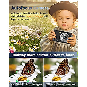 Kids Camera, Zostuic 48MP Digital Camera Autofocus with 32 GB Card FHD 1080P Vlogging Camera 16X Zoom, Compact Portable Mini Toys Cameras Gift for 4-15 Year Old Kids Children Teen Student Girls Boys