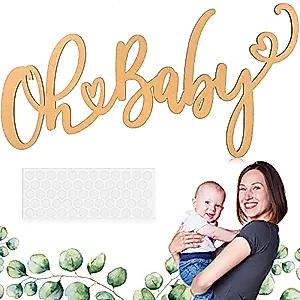 Baby Sign Baby Wooden Sign Wood Baby Shower Banner Gender Reveal Backdrop Boy Girl 1st Birthday Wall Banner Baby Letter Party Decorations for Table Nursery Wall Decor Photo Props, 13.8 x 7.9 Inch