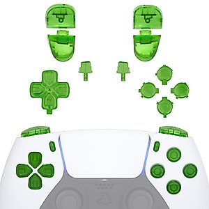 eXtremeRate Replacement D-pad R1 L1 R2 L2 Triggers Share Options Face Buttons, Clear Green Full Set Buttons Compatible with ps5 Controller BDM-030 BDM-040 BDM-050 - Controller NOT Included