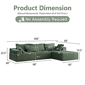 108” Modular Sectional Sofa Couch, L-Shape Upholstered Cloud Couch, Modular L-Shape Sofa Couch with Chaise,Modern Minimalist Couches for Living Room, Free Combination Deep Seat Corner Couch