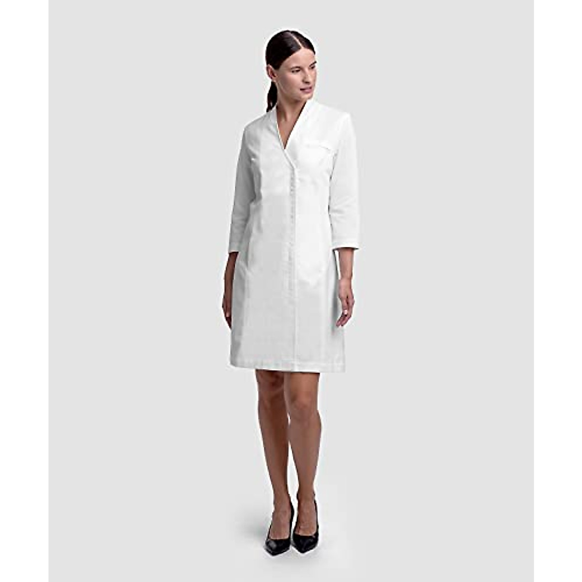 Dr. James Lab Coat for Women Minimalistic Semi-Tailored A-Line Shape Short Sleeves (8)
