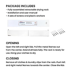 LEBENSART Laundry Drying Rack, Stainless Steel Collapsible Wall Mounted Space Saving Clothes Drying Rack, Indoor and Outdoor Foldable Drying Rack, 40lbs-14Ft Drying Capacity,27,5" (White)