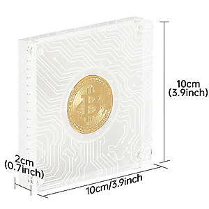 Crypto Coin Set with Display Case Bitcoin Showcase, Physical Bitcoin Coin with Acrylic Glass Magnetic Display Case, Gold Plated Cryptocurrency Coins