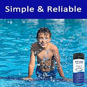 Top Line - 7 Way Pool Test Strips (120 Strips) - Hot Tub Test Strips - Spa Test Strips - Fresh & Saltwater Pool Test Strips - Test: pH, Chlorine, Cyanuric Acid, Hardness, Salt & More (Pool 7-1)