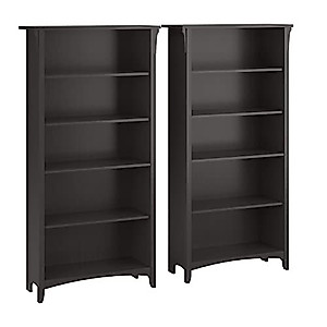 Bush Furniture Salinas 5 Shelf Bookcase - Set of 2 | Large Open Bookcase with 5 Shelves in Vintage Black | Sturdy Display Cabinet for Library, Bedroom, Living Room, Office | Tall Accent Shelf
