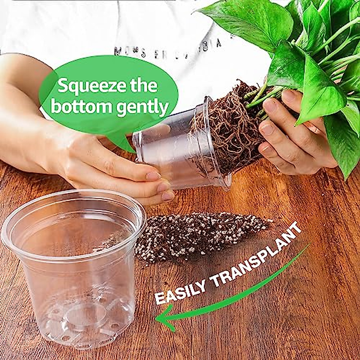 Bonviee 36 Packs 3.5/4/5 Inch Clear Nursery Pots, Transparent Plastic Planter with Drainage Holes, Seed Starting Pot Flower Plant Container -Clear