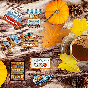 Bucherry 22 Pcs Thanksgiving Tiered Tray Decoration Fall Thanksgiving Decoration Farmhouse Rustic Wooden Sign Pumpkin Truck Blocks Autumn Wooden Sign for Fall Home Table Harvest Decor