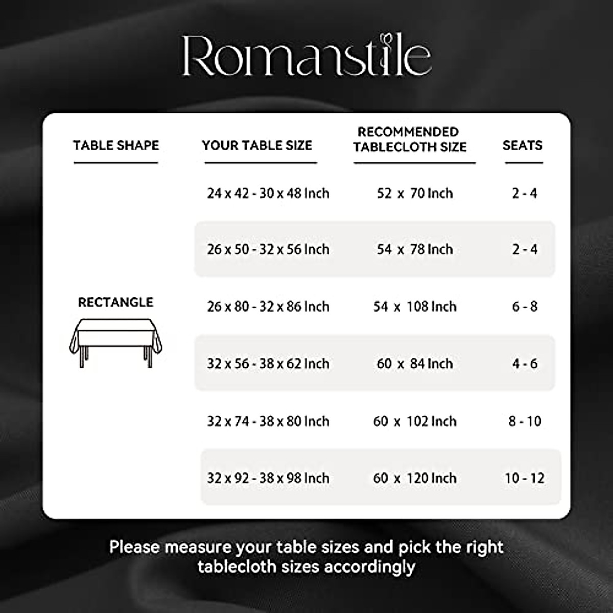 Romanstile Rectangle Tablecloth - Waterproof and Wrinkle Resistant Washable Polyester Table Cloth for Kitchen Dining/Party/Wedding Indoor and Outdoor Use (60 x 84 inch,Black)