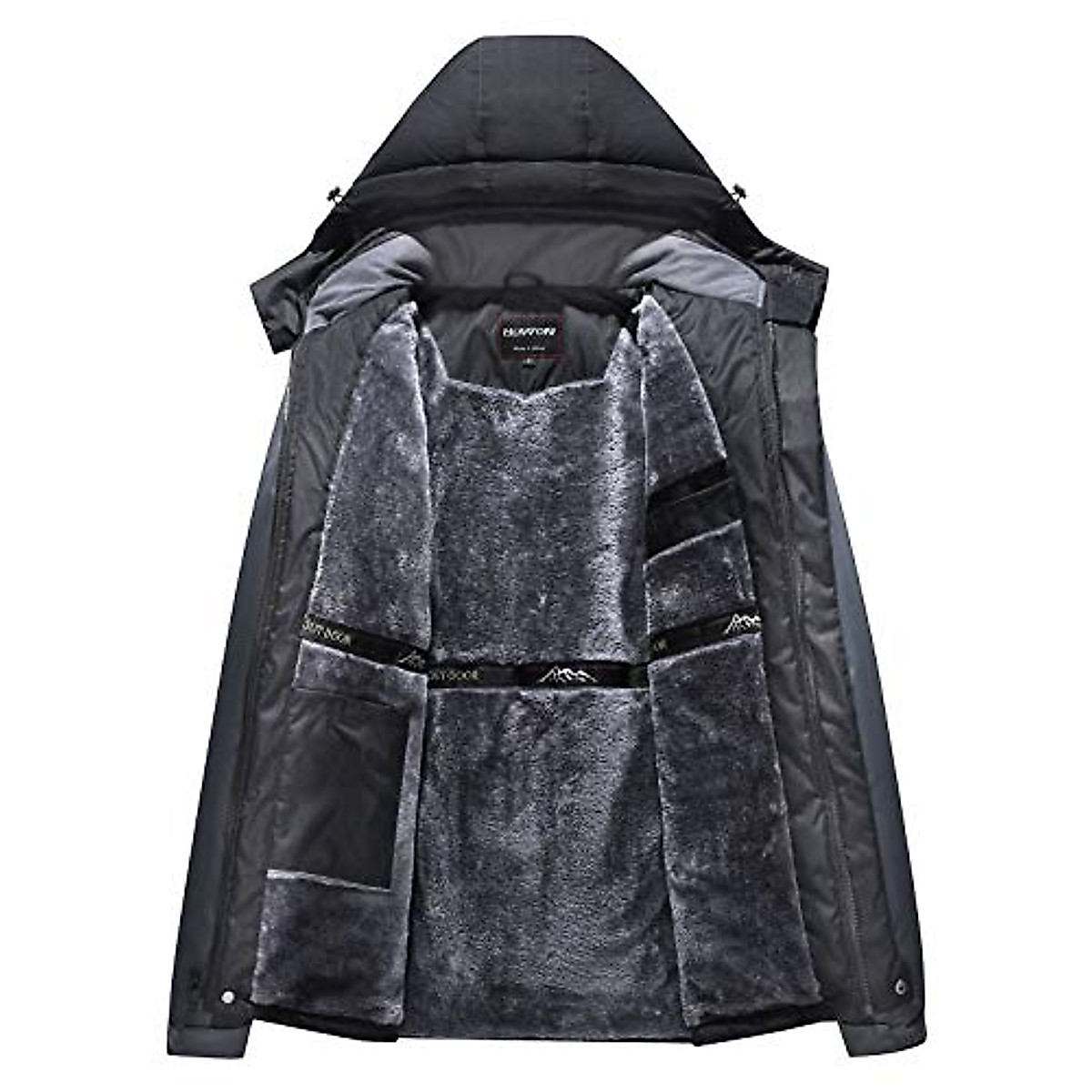 HOW'ON Men's Snow Jacket Windproof Waterproof Ski Jackets Winter Hooded Mountain Fleece Outwear Parka Black L