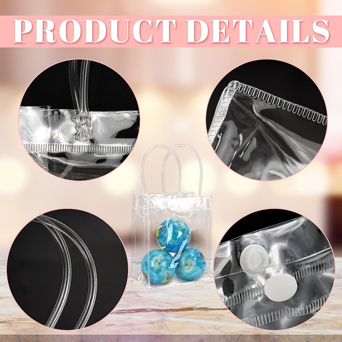 NEXXXI Clear Gift Bags with Handle, 55 Pack Plastic Bags Small Gift Wrap Tote Bags for Weddings, Parties, and More, 5.9 x 5.1 x 2.7 Inches