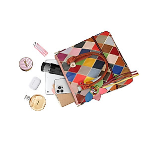 HESHE Genuine Leather Handbags Colorful Purses for Women Crossbody Bag Multi-color Tote Purse Designer Hobo Shoulder Bag(Colorful-2B4009)