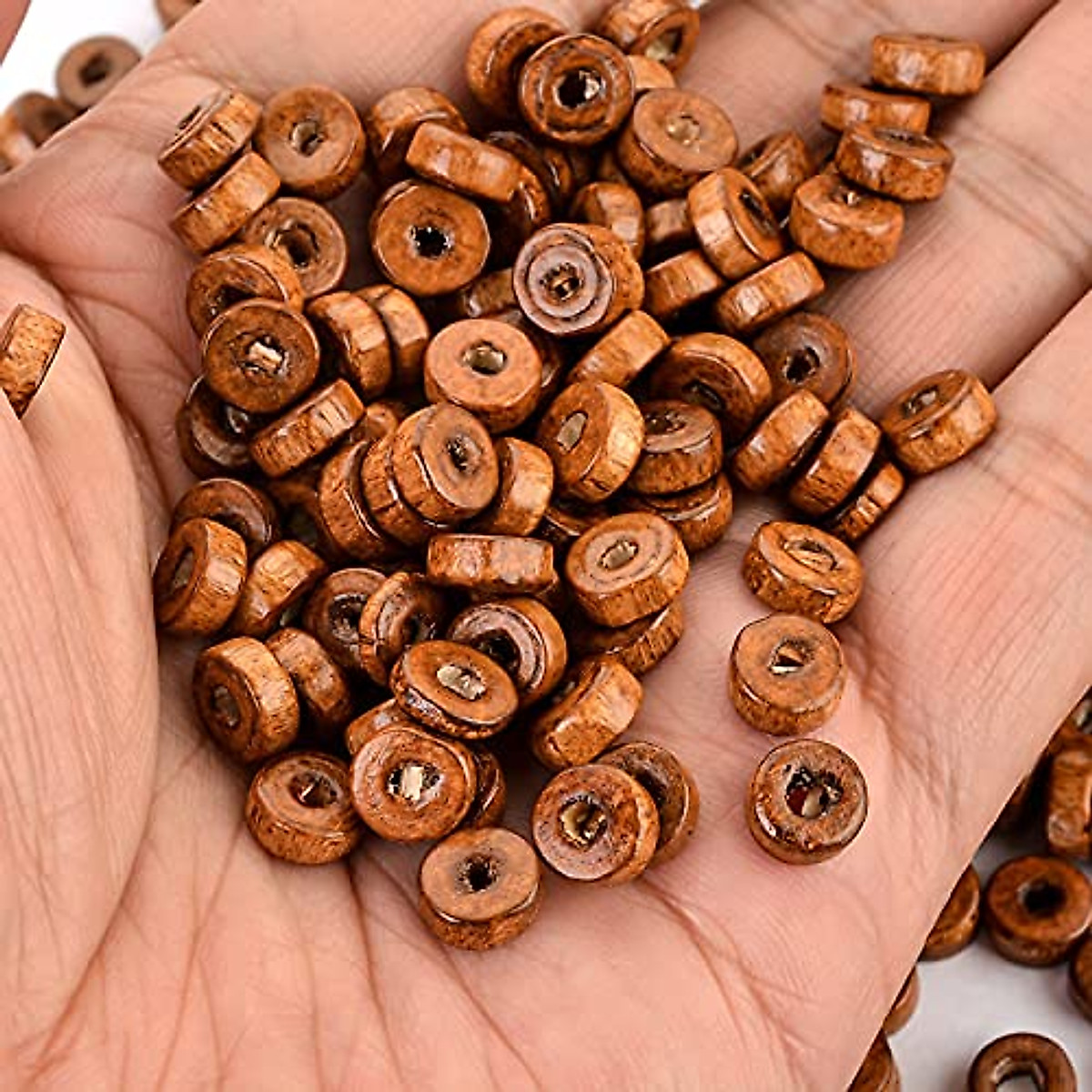 Souarts 1000pcs 8mm Wooden Flat Spacer Beads for Jewelry Making, Wooden Beads for Bracelets Making, Wood Beads for Jewelry Making
