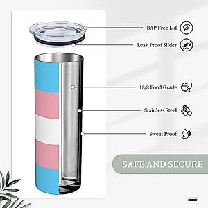 LIICHEES Transgender Pride flag Stainless Steel Vacuum Insulated Tumbler 20oz Coffee Cups Travel Mug Water Cup with Metal Straw Cleaning Brush