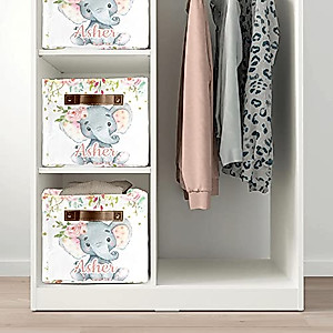 Deven Chic Pink Flower Elephant Personalized Large Storage Baskets for Organizing Shelves with Handle,Closet Decorative Storage Bins for Toy, Bathroom,Nursery,Home 1 Pack
