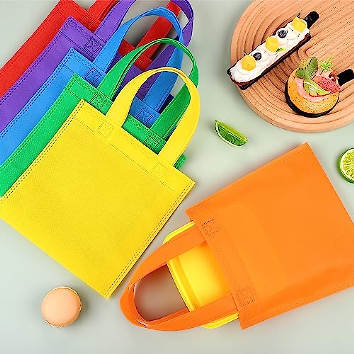 Aneco 30 Pieces 8 by 8 Inches Non-Woven Bags Birthday Party Bags Easter Egg Hunt Bags Rainbow Colors Gift Bag with Handles for Party Favor, 6 Colors