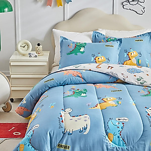 Kids Cotton Comforter Set for Boys Girls Reversible Car Bus Style White 3 PC Bedding Set with Blue Yellow Green Cars Colorful Teens Comforter with Pillow Shams Full Queen 88x88