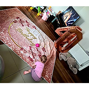 Pink Rose Gold Happy Birthday Photography Backdrop Glitter Sparkle Balloon Women Sweet Princess Girl Women Birthday Party Photo Background Dessert Cake Table Decor Props(7x5FT)