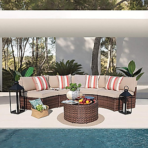 SUNSITT Outdoor 4-Piece Patio Sectional Set Half-Moon Patio Furniture Wicker Curved Outdoor Sofa with Beige Cushion