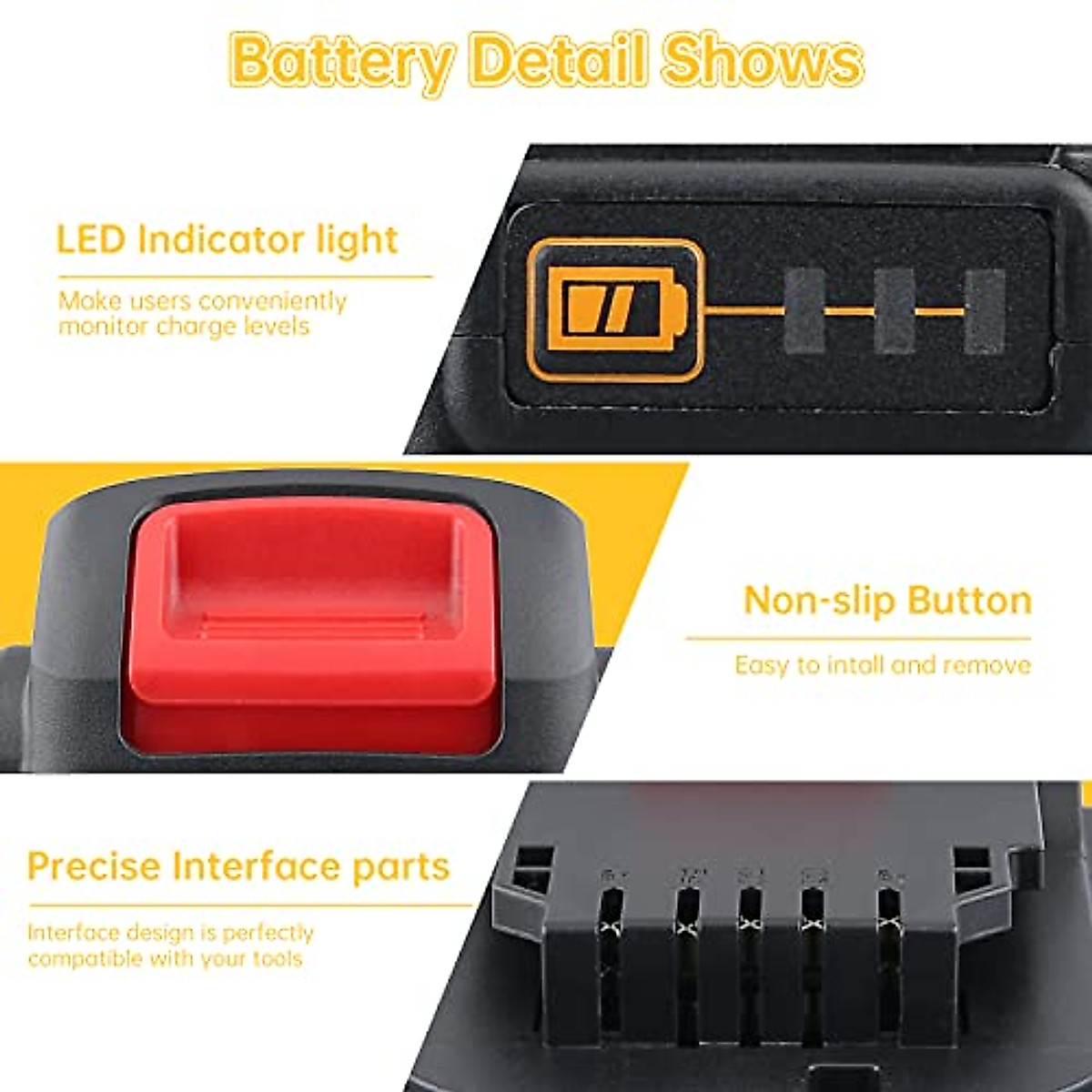Mingsci 2Pack 3.0Ah DCB201 Replacement Battery for Dewalt 20V Battery Lithium-ion Compatible with 20V Dewalt Batteries DCB207 DCB206 DCB203 DCB204 DCB200 DCB180