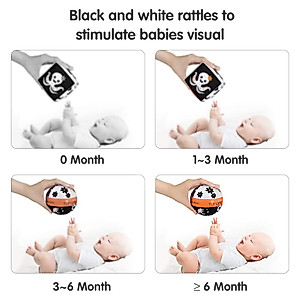 TUMAMA High Contrast Shapes Sets Baby Toys, Black and White Stroller Toy for Car Seat Baby Plush Rattles Rings Hanging Toy for 0 3 6 9 to 12 Months, Newborn,Toddlers,Infants (4 Packs)