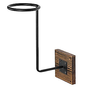 MyGift Set of 2 Wall Mounted Helmet Rack, Black Metal and Rustic Burnt Wood Base Motorcycle, Bicycle, Skateboard Helmet Display Holder and Jacket/Coat Hanger