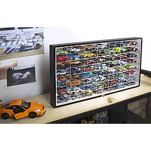 JACKCUBE Design Hot Wheels 1/64 Scale Diecast Display Case Storage Cabinet Shelf Wall Mount Rack for 56 Hot Wheels(Black, 24.61 x 13.78 x 2.05 inches)-MK184