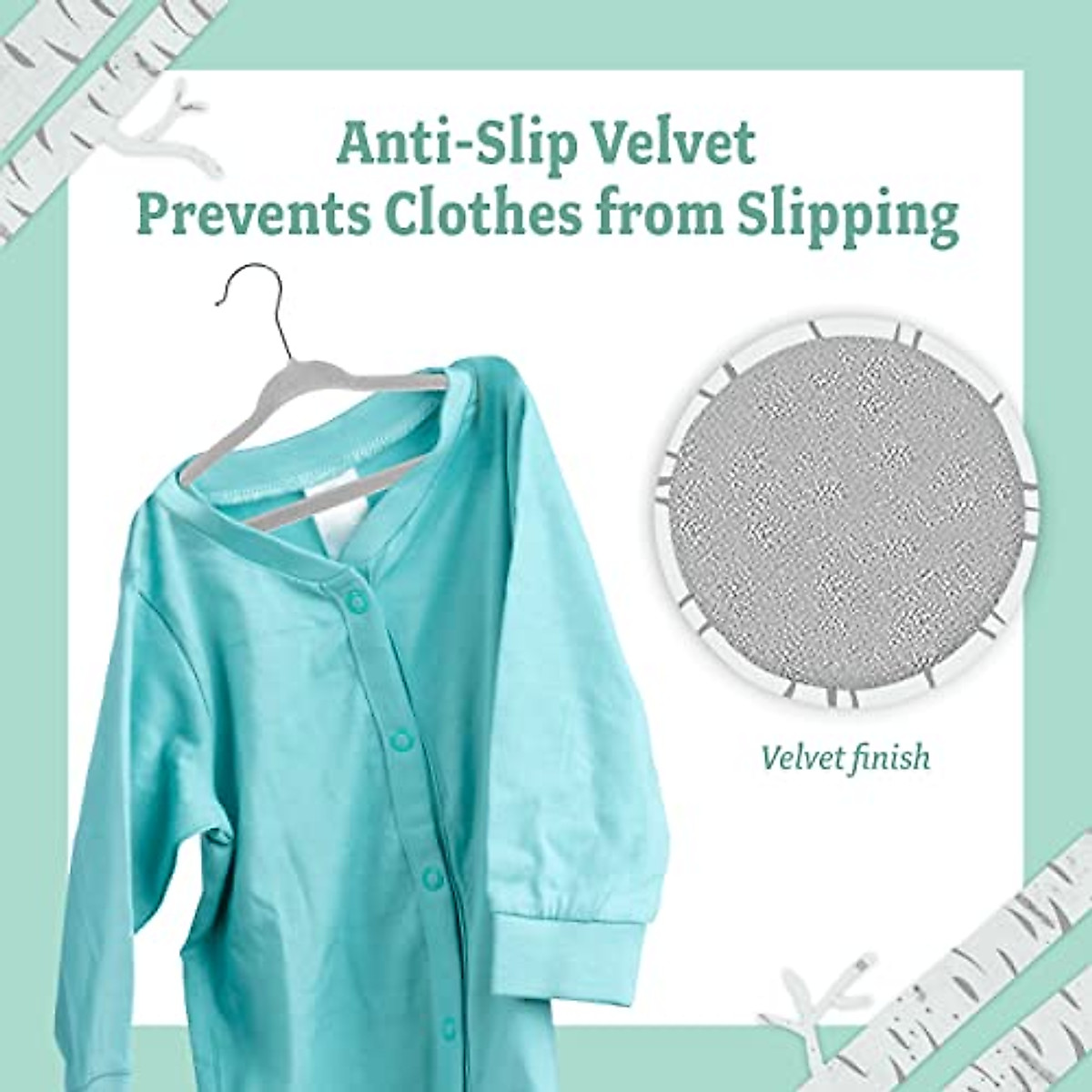 Baby Nest Designs Kids Plastic Velvet Hangers, Children Non-Slip Hangers Dividers for Nursery Closet Organizer - 15 Pack