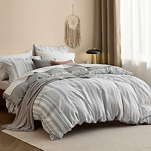 Bedsure Duvet Cover King Size - Reversible Striped Duvet Cover Set with Zipper Closure, 3 Pieces Grey Bedding Set with 8 Corner Ties and 2 Pillow Shams 20"x36"