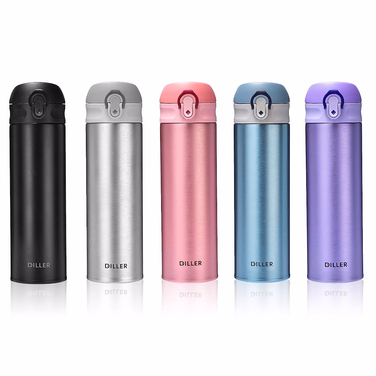 DILLER Insulated Coffee Travel Mug - 17oz Vacuum Insulated Water Bottle, Thermal Vacuum Drink Flask Keeps 24 Hours Cold & 12 Hours Hot (Purple, 17 oz)
