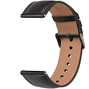 Vancle Quick Release Genuine Leather Watch Band 20mm 22mm Leather Watch Strap, 22mm Black