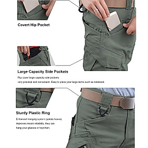 Susclude Men's Tactical Pants Stretch, 9 Pockets Rip Stop Lightweight Cargo Work Military Trousers Outdoor Hiking Plus Size Pants Gray Green 38Wx32L