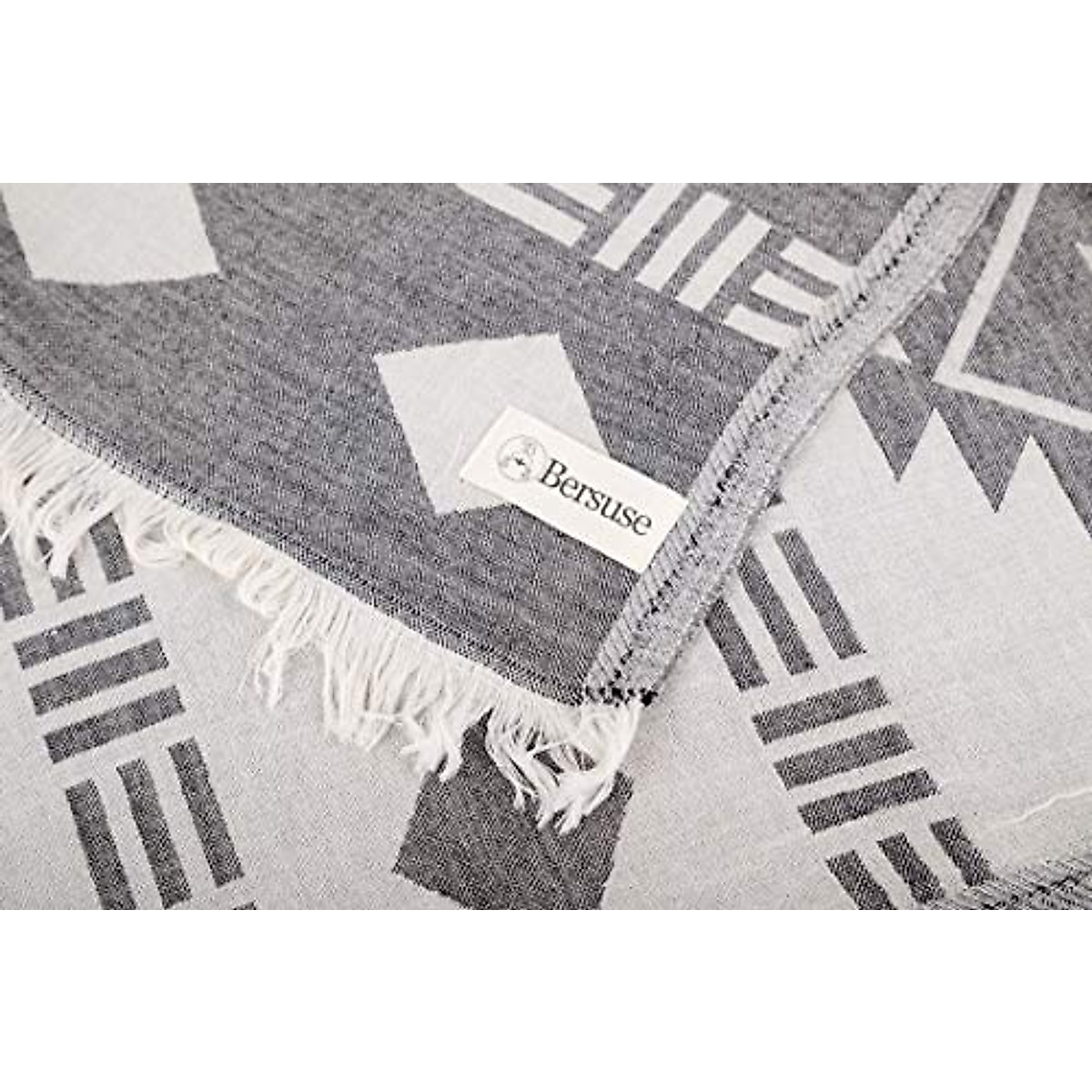 Bersuse 100% Cotton Belize XL Throw Blanket Turkish Towel - 75x90 Inches, Black