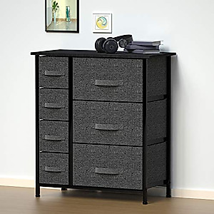 TOROTON 7 Drawers Dresser, Furniture Storage Tower Organizer Unit for Bedroom, Living Room, Hallway, Closet, Sturdy Steel Frame Wood Top with Easy Pull Fabric Bins for Clothing, Blankets - Dark Grey